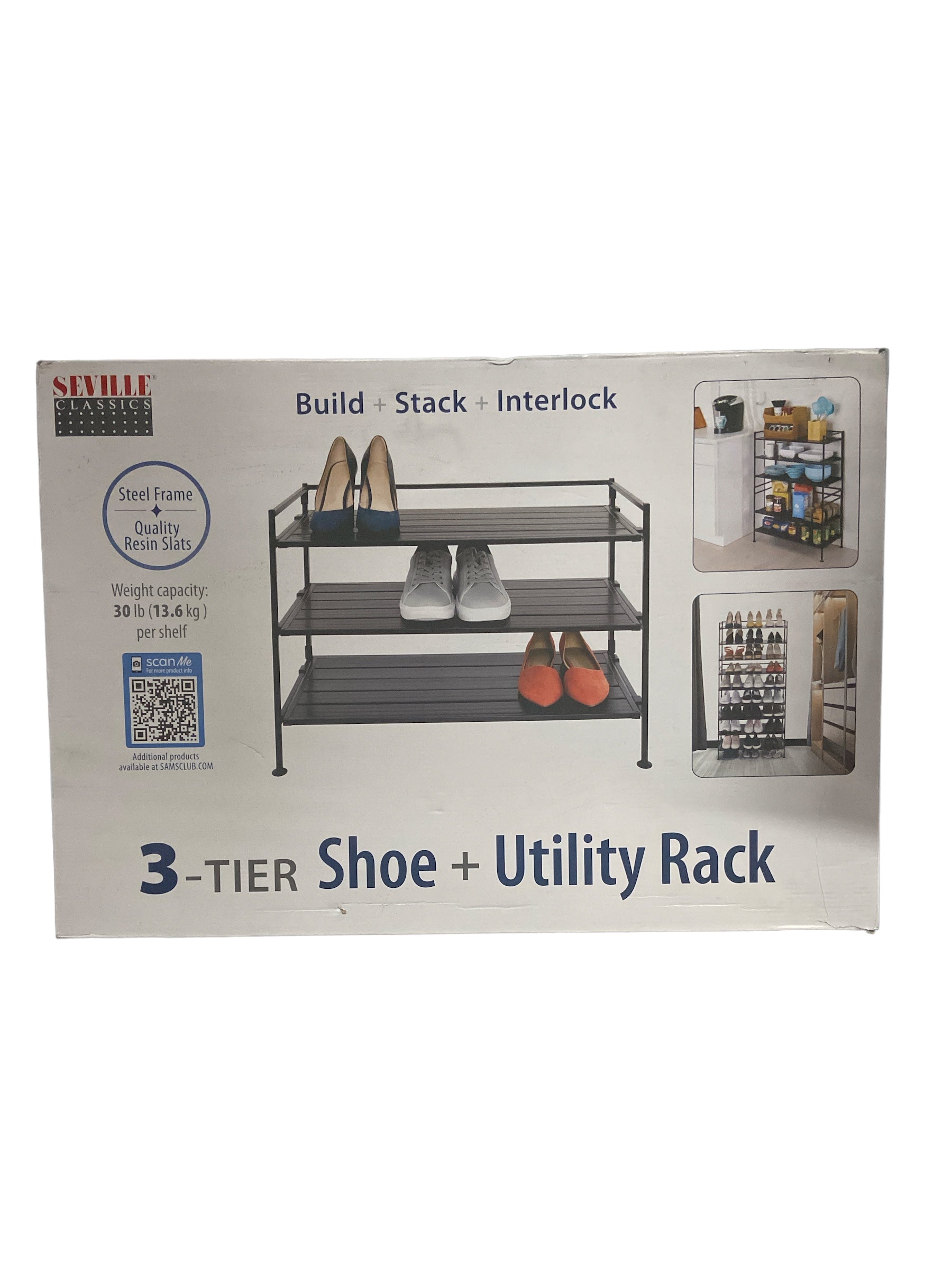 Seville Classics Freestanding Storage Shelf Stackable Espresso Slat, 3 ...