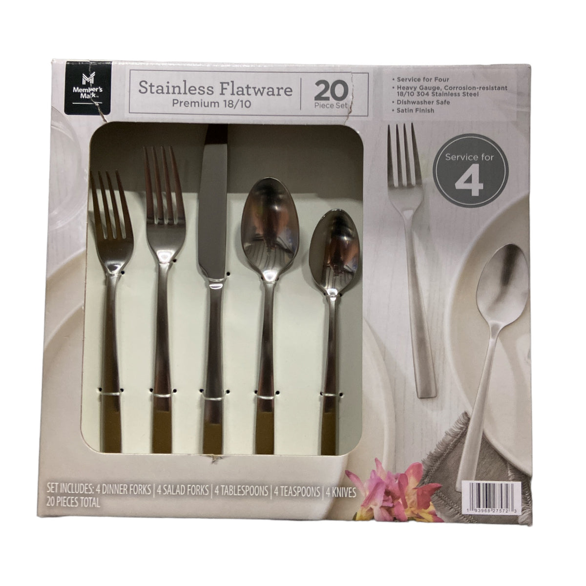 Member's Mark Premium 18/10 Stainless Steel Satin Finish 20 Piece Flat ...