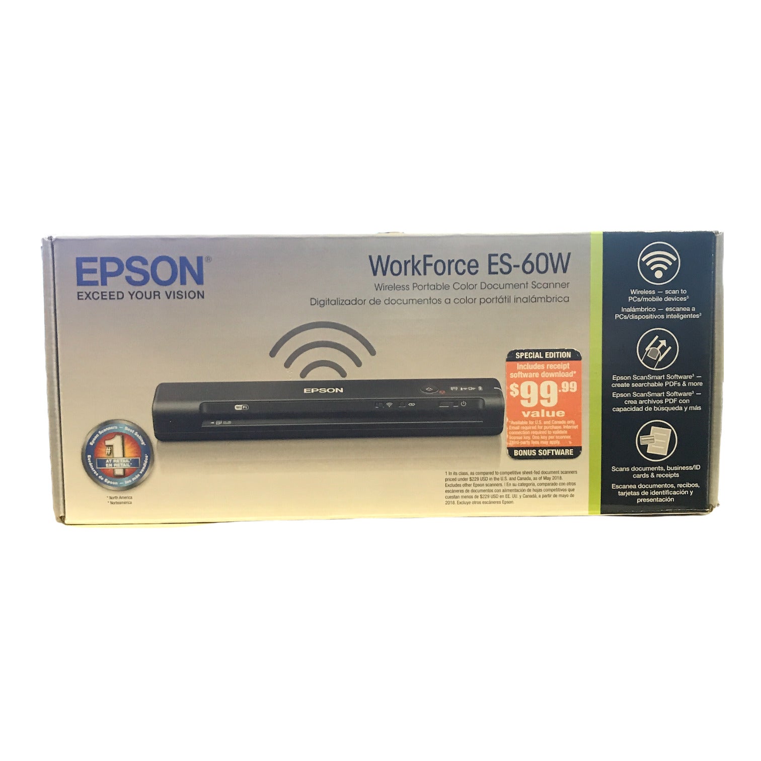 Epson Workforce ES-60W Wireless Document Scanner for PC and Mac ...