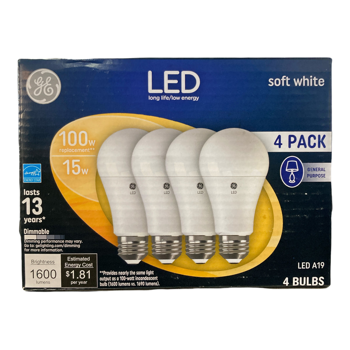 GE Soft White 100W Replacement LED General Purpose Light Bulbs A19 (4 ...