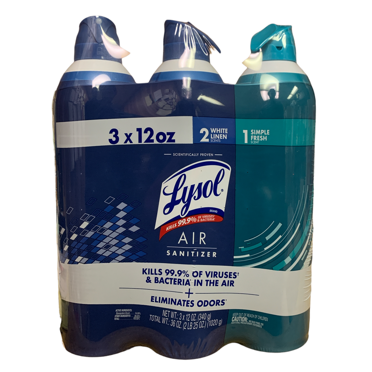 Lysol Spray Air Sanitizer 3-Pack, 2 White Linen, 1 Simple Fresh, 3 x 1 ...