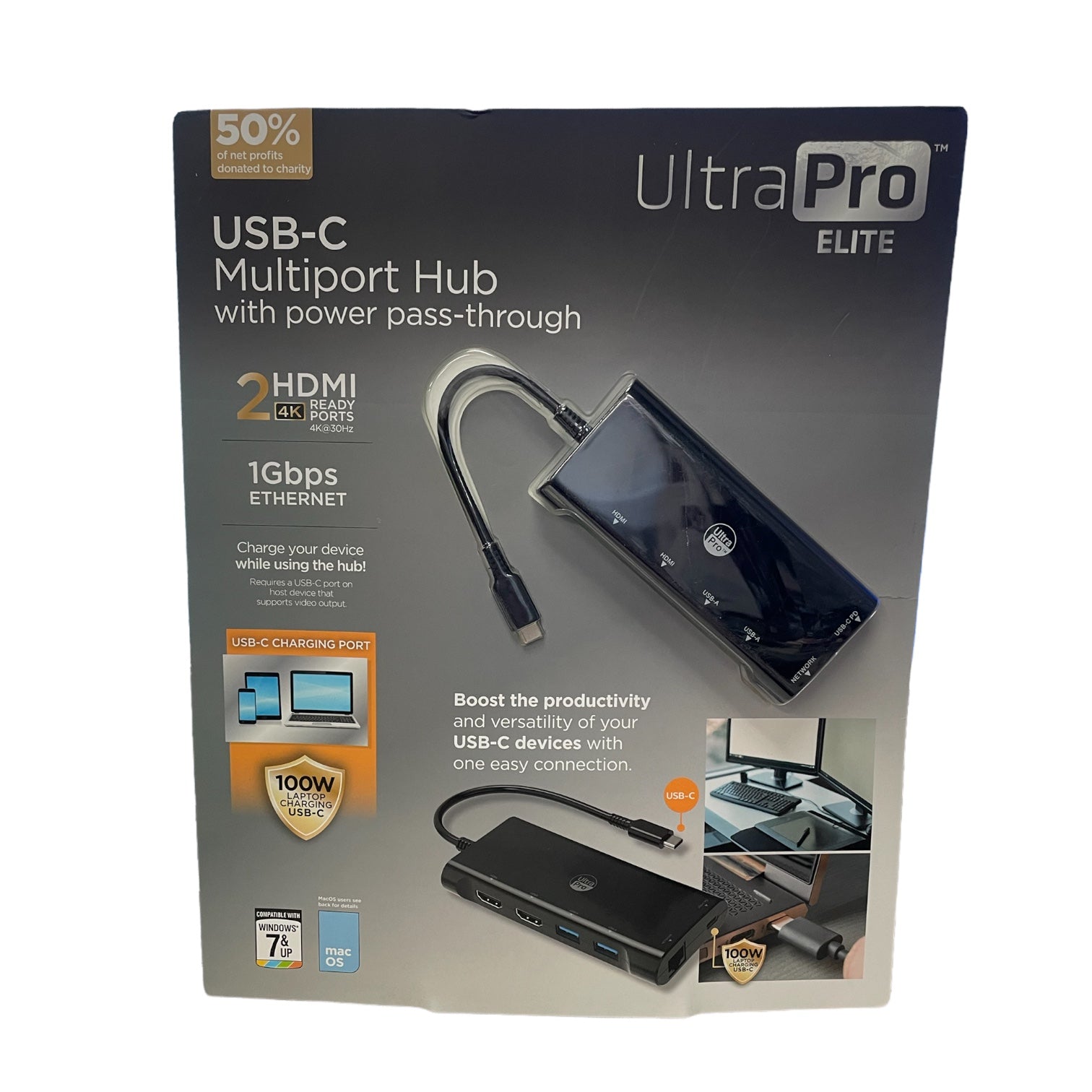 ULTRAPRO Elite USB-C Multiport Hub with Power Pass-Through, Black ...