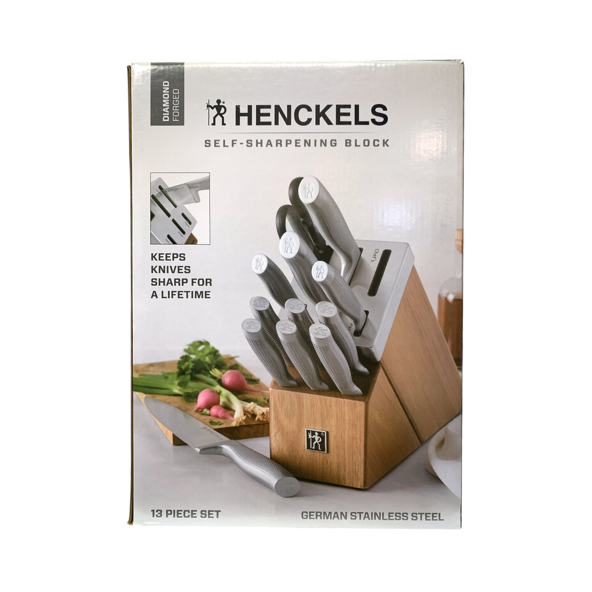 Henckels Diamond Forged 13-Piece Natural Wood Self-Sharpening Knife Bl ...