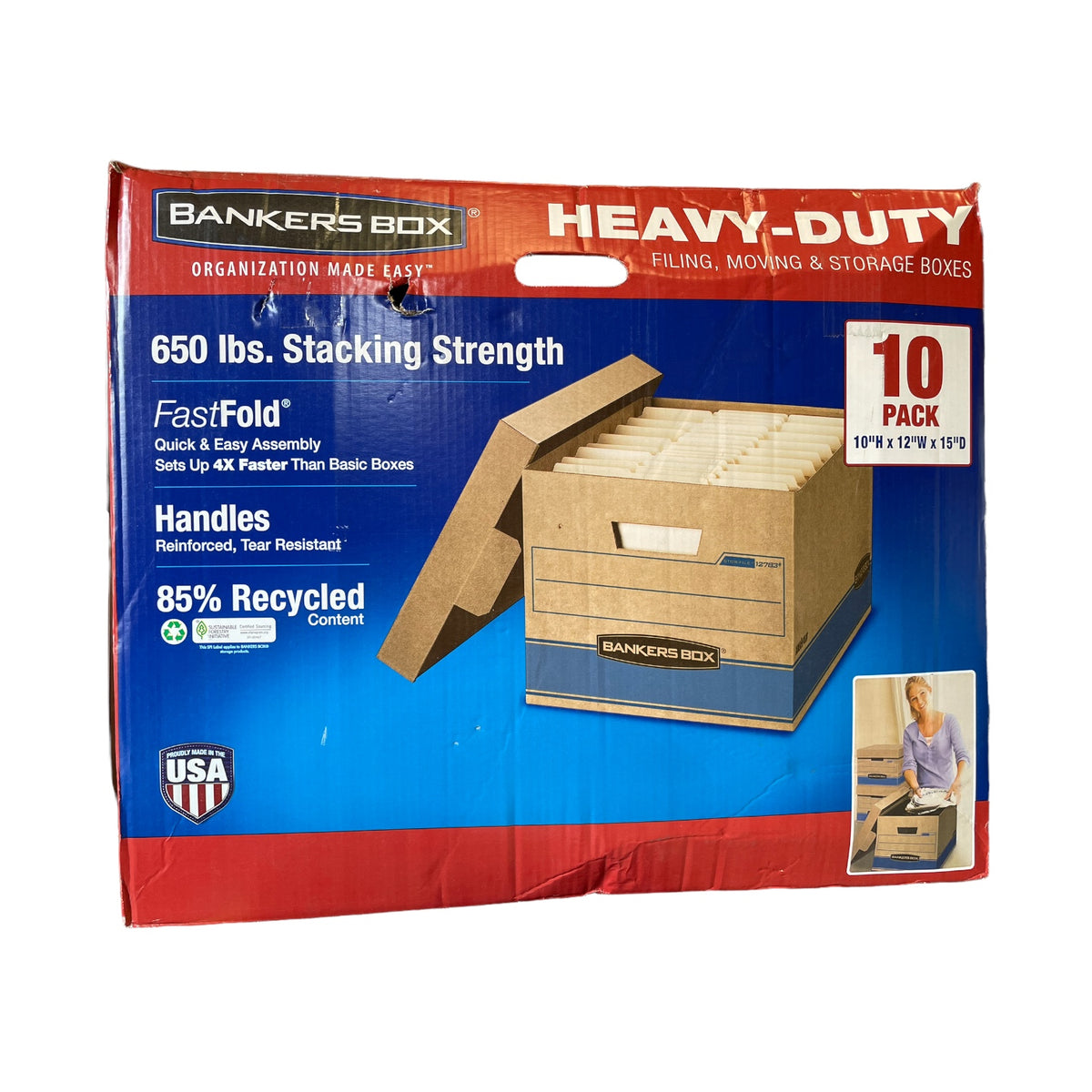 10 Pack Bankers Box Heavy Duty Storage Boxes, 10" x 12" x 15", Kraft B ...