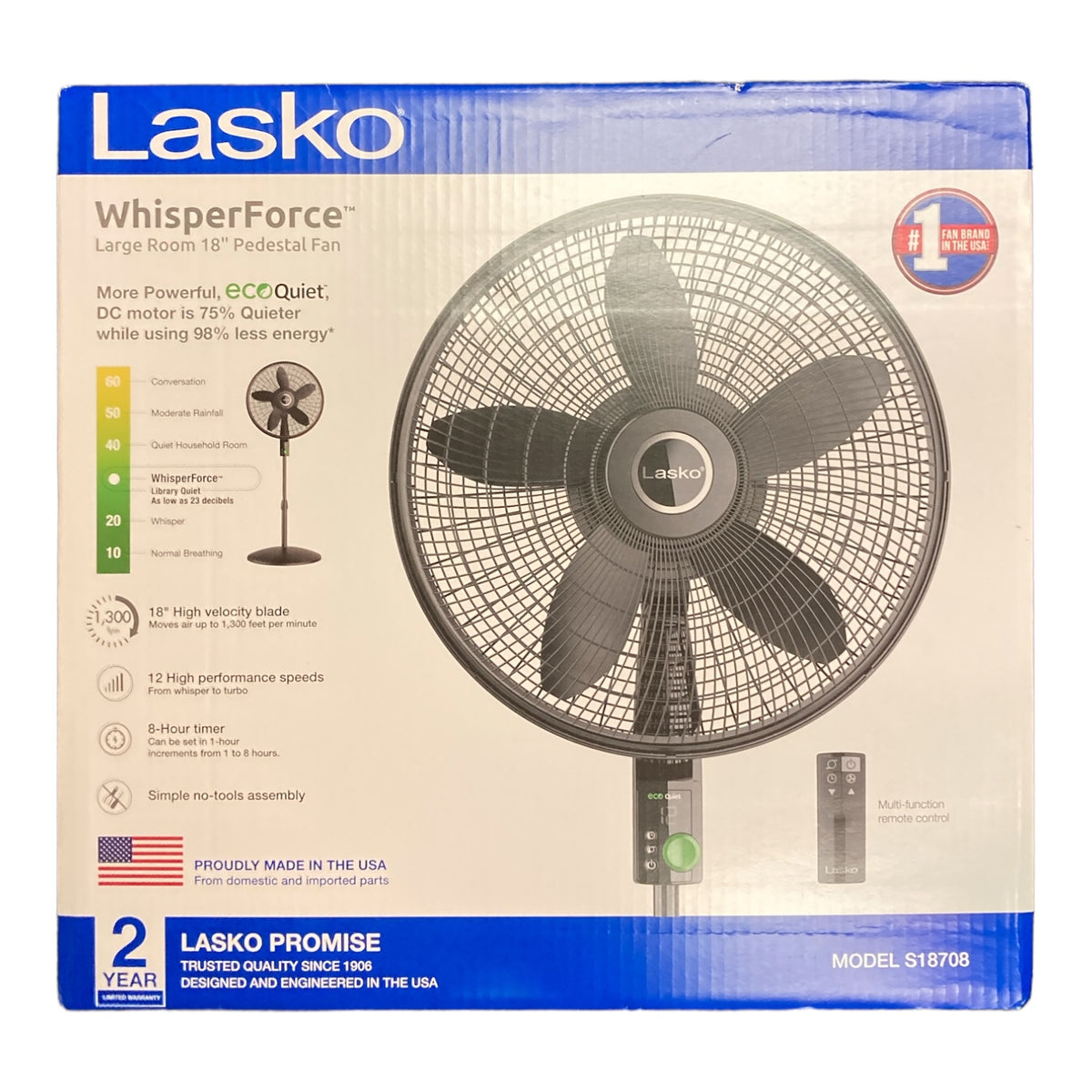 Lasko Oscillating 18-inch EcoQuiet DC Motor 12-Speed Pedestal Fan ...