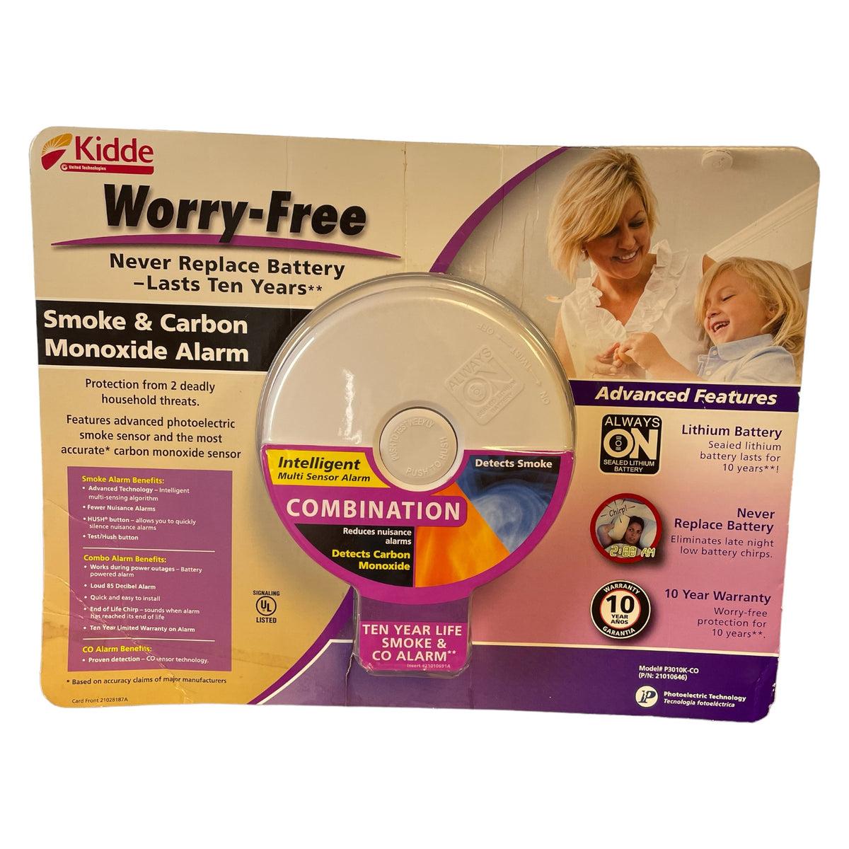 Kidde 10-Year Photoelectric Smoke & Carbon Monoxide Alarm, Model P3010 ...