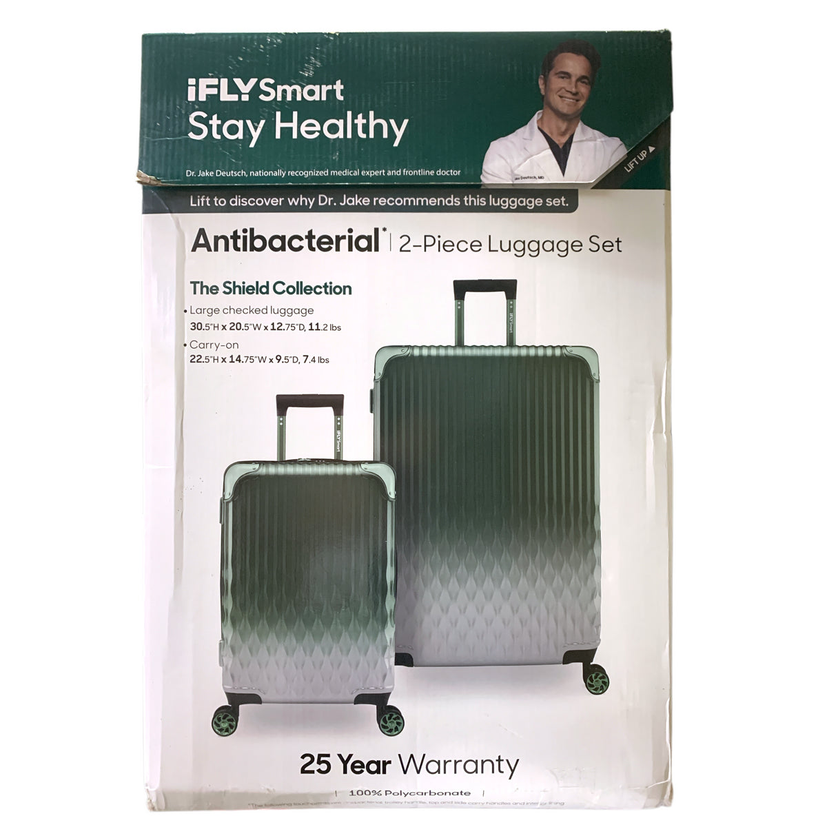 iFLY Smart Shield Collection Antibacterial 2 Piece Travel Set, Green ...