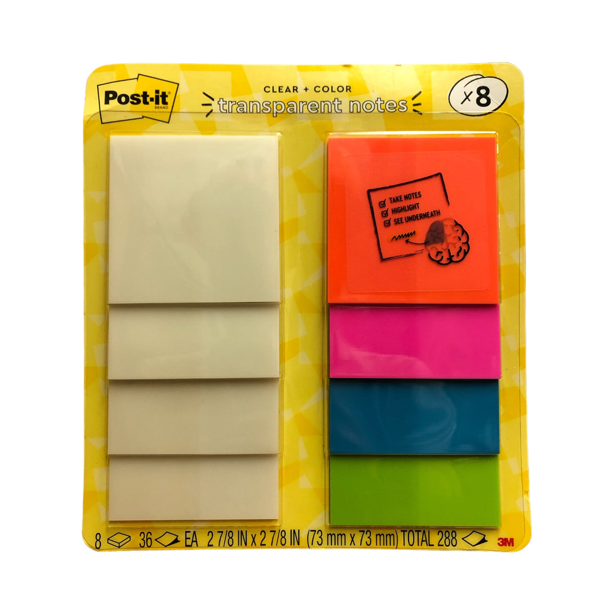 Post-it Clear + Color Transparent Notes (8-pack, 73mm x 73mm, Assorted ...