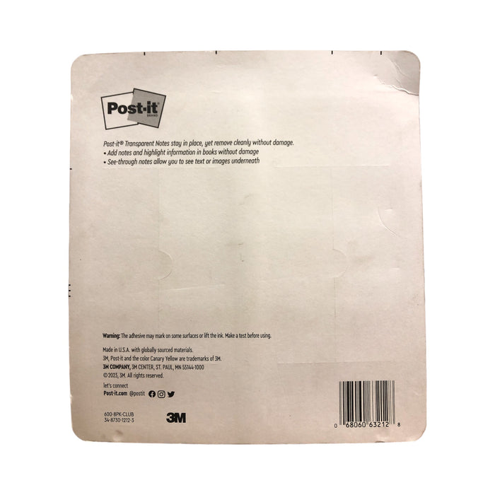 Post-it Clear + Color Transparent Notes (8-pack, 73mm x 73mm, Assorted ...
