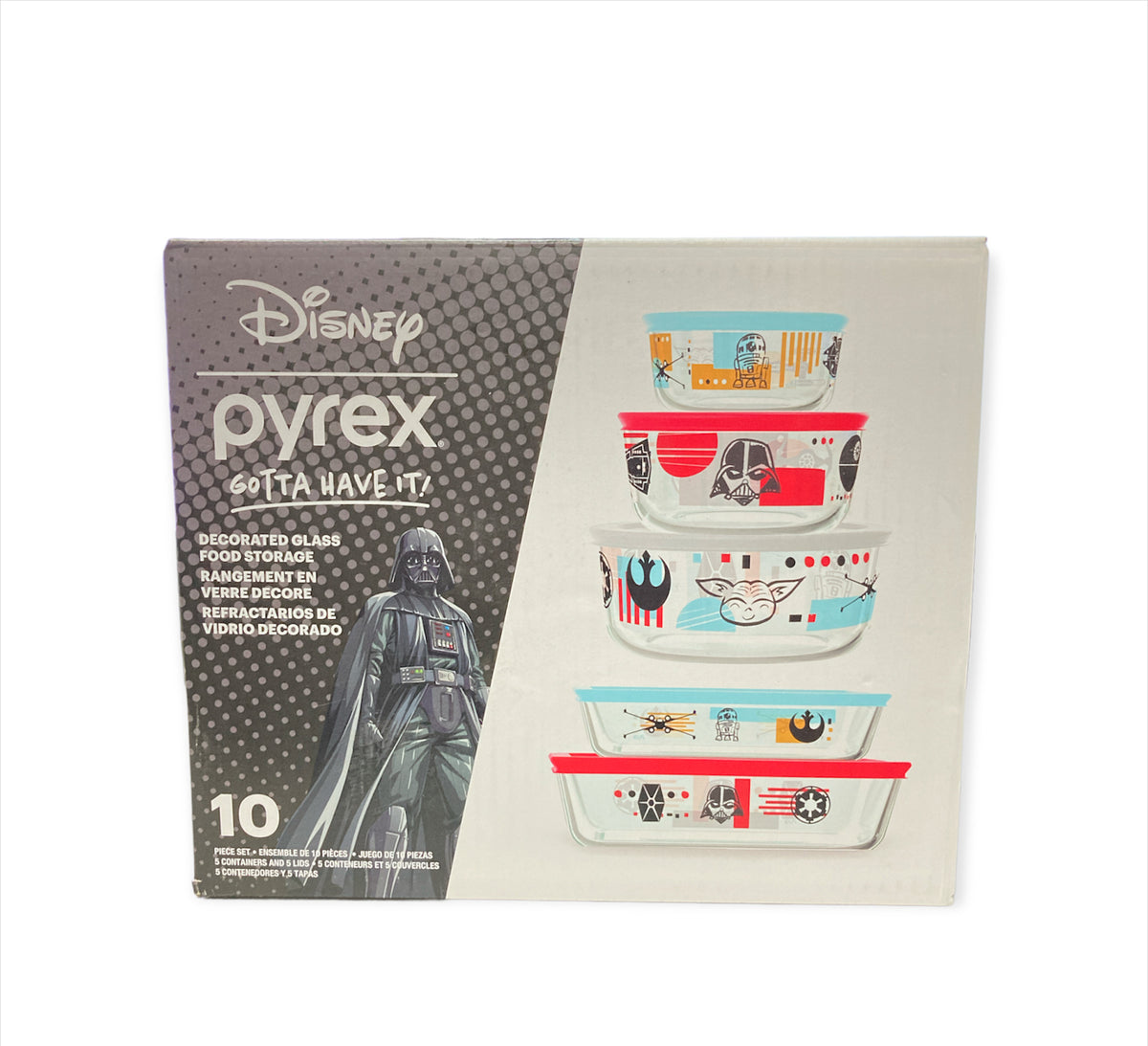 Pyrex Star Wars 10 Piece Decorated Glass Food Storage Set Bowls with L ...