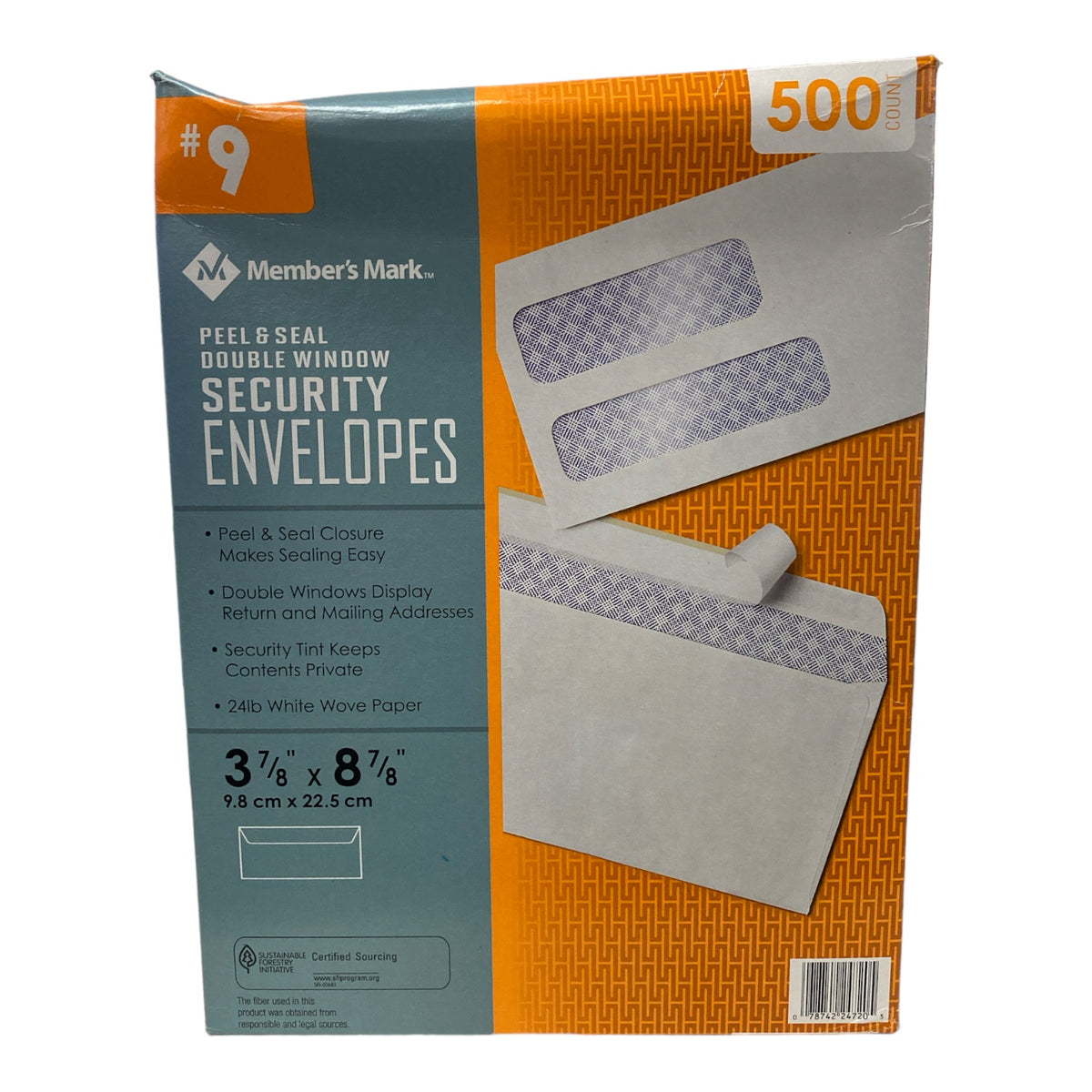 Member Mark #9 Peel & Seal Double Window Security Envelopes, 500 Count ...