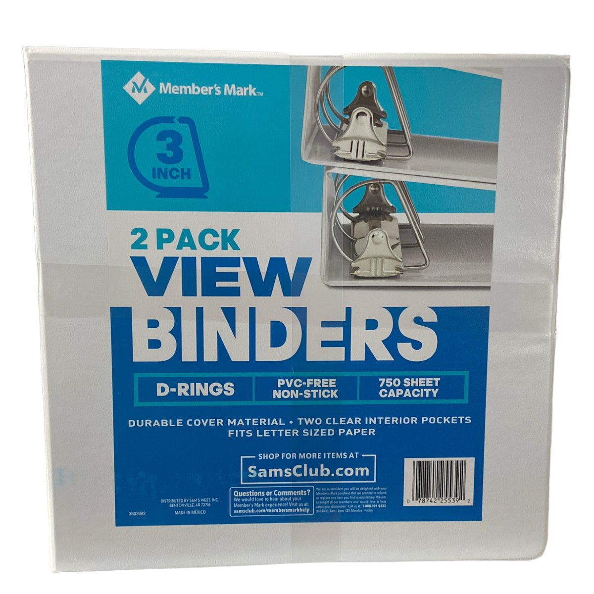 Member's Mark 3" D-Ring View Binder, White (2 pk.) — Ewirelessgear
