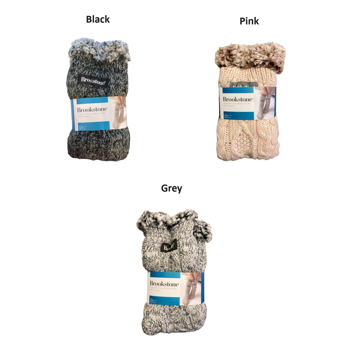 Brookstone Women's Cable Knit Cozy Slipper Socks with Grippers ...