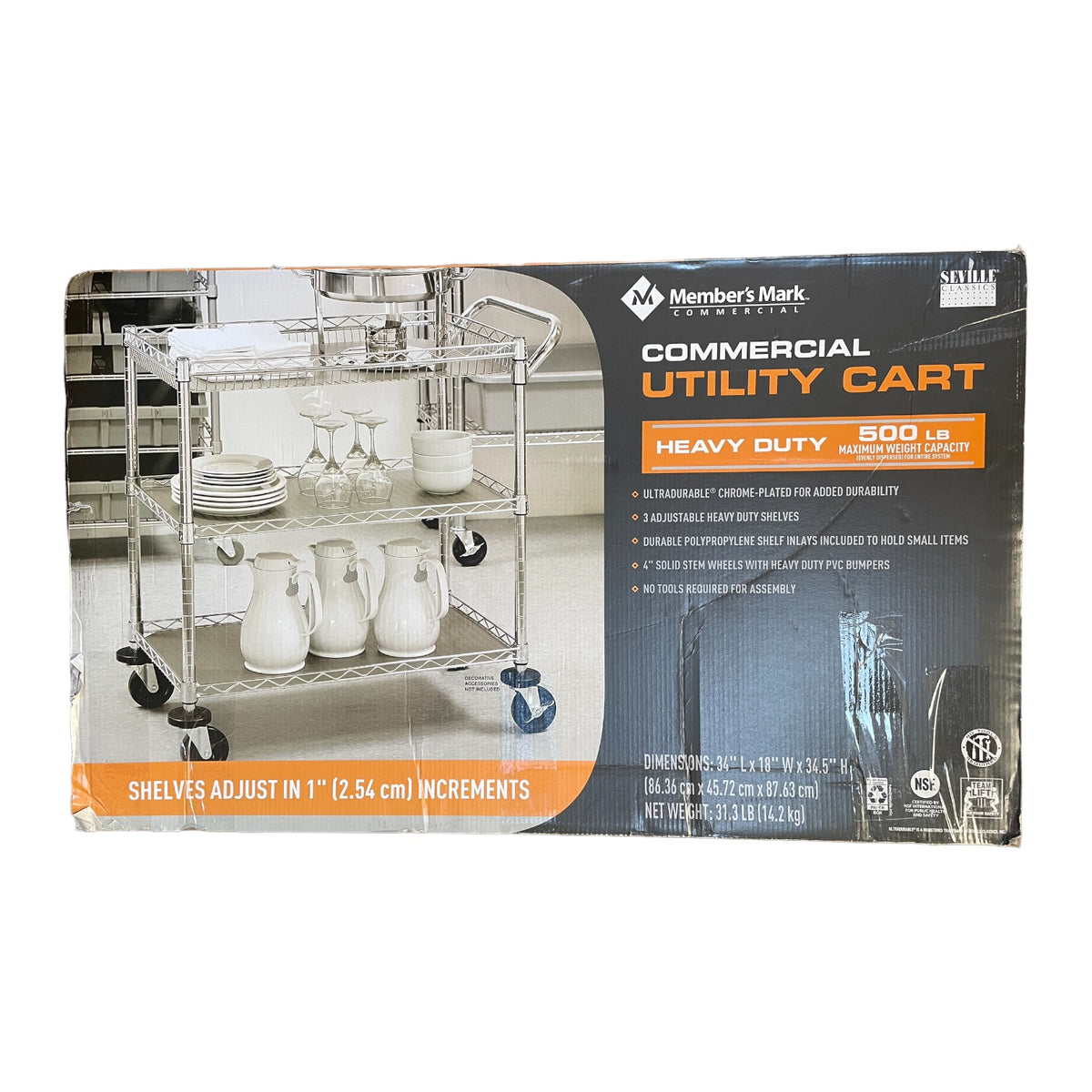 Member's Mark Commercial Utility Cart, 34L x 18W x 34.5H, Silver ...