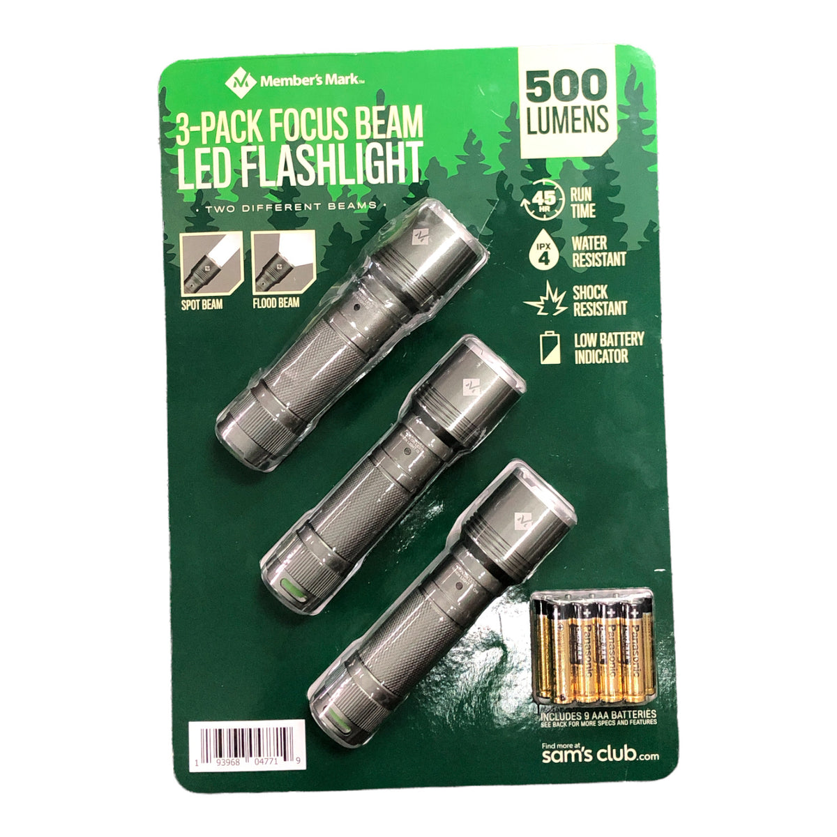 Member's Mark 3-Pack Focus Beam LED Flashlight, 500 Lumens, Includes B ...