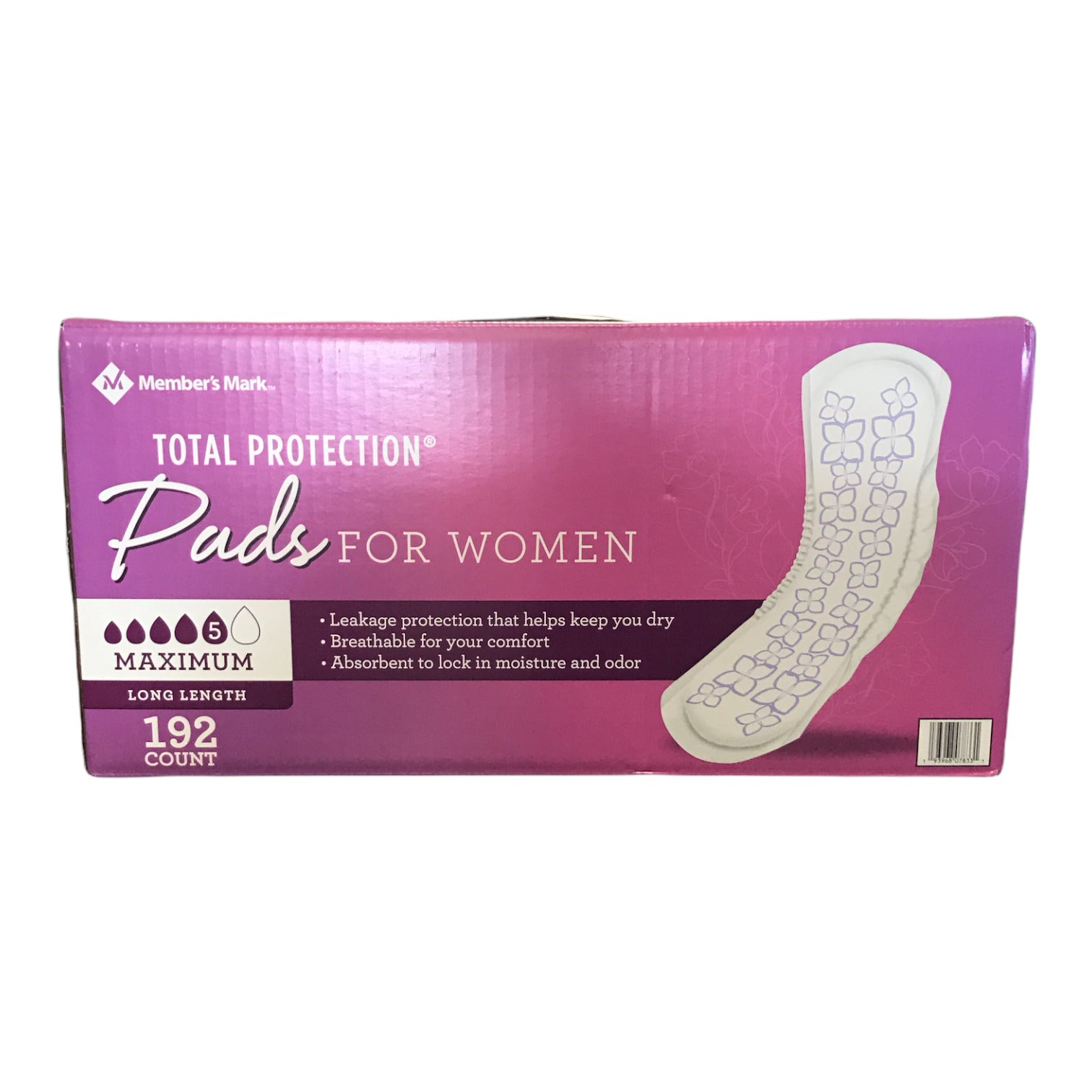 Member's Mark Total Protection Maximum Long Pads, 5 Drop (192 ct ...