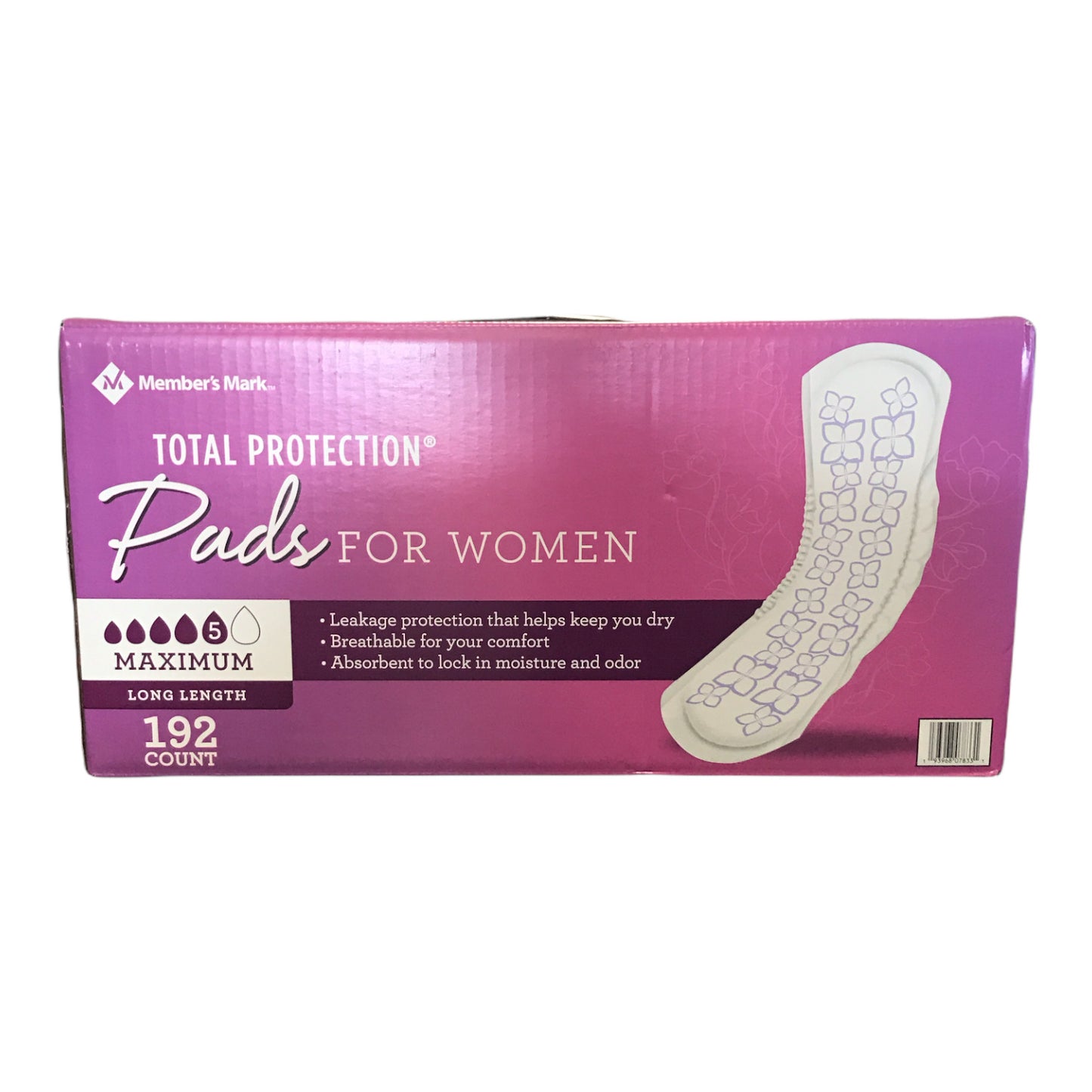 Member's Mark Total Protection Maximum Long Pads, 5 Drop (192 ct ...
