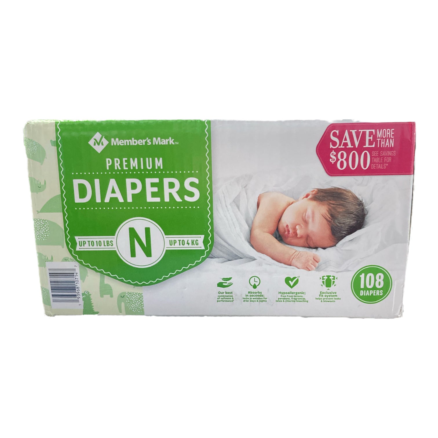 Member's Mark Premium Baby Diapers, Newborn - 108 ct. (Up to 10 lbs ...