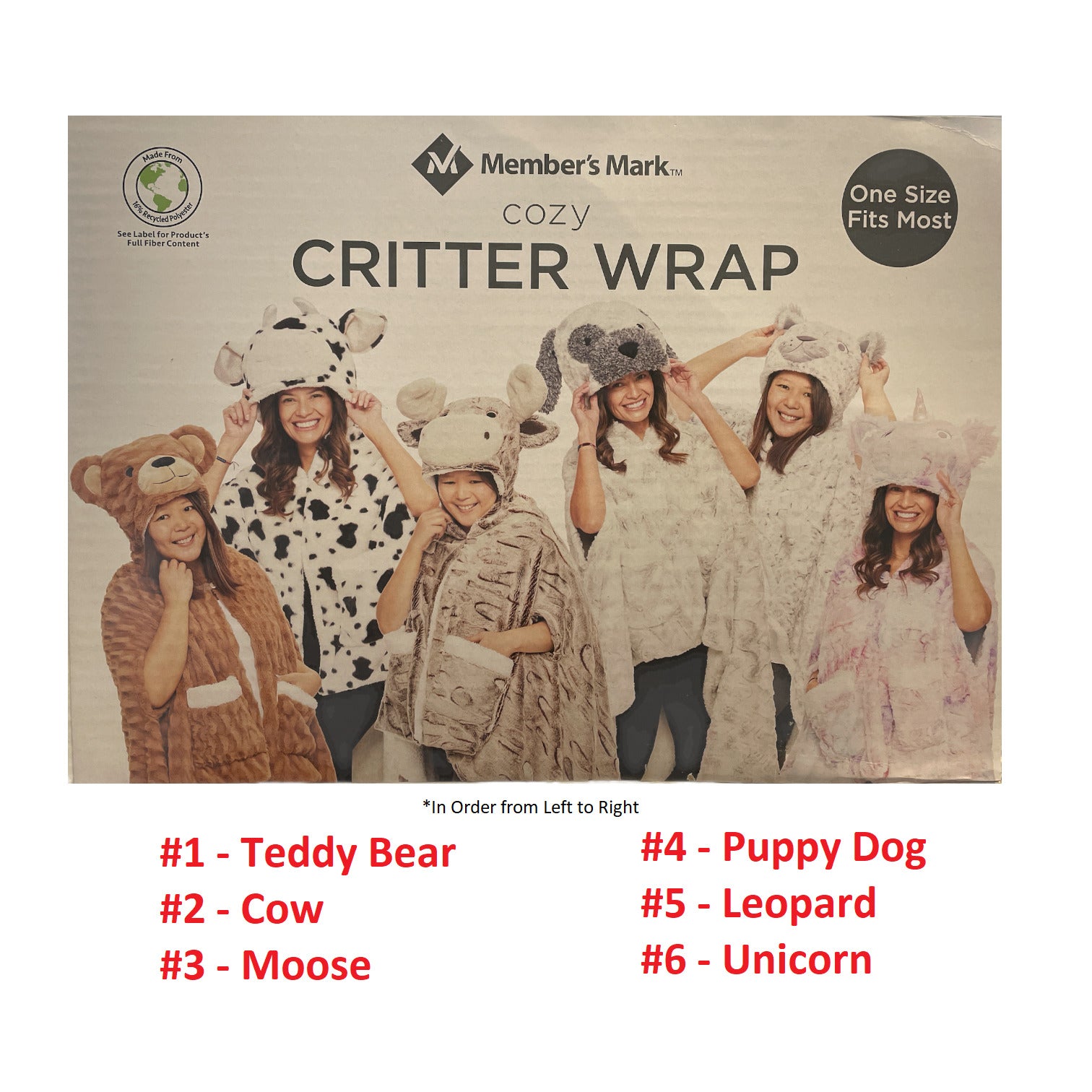 Critter Wrap Cozy Sherpa Hooded Wrap Blanket, Reversible, Arm Holes, P ...