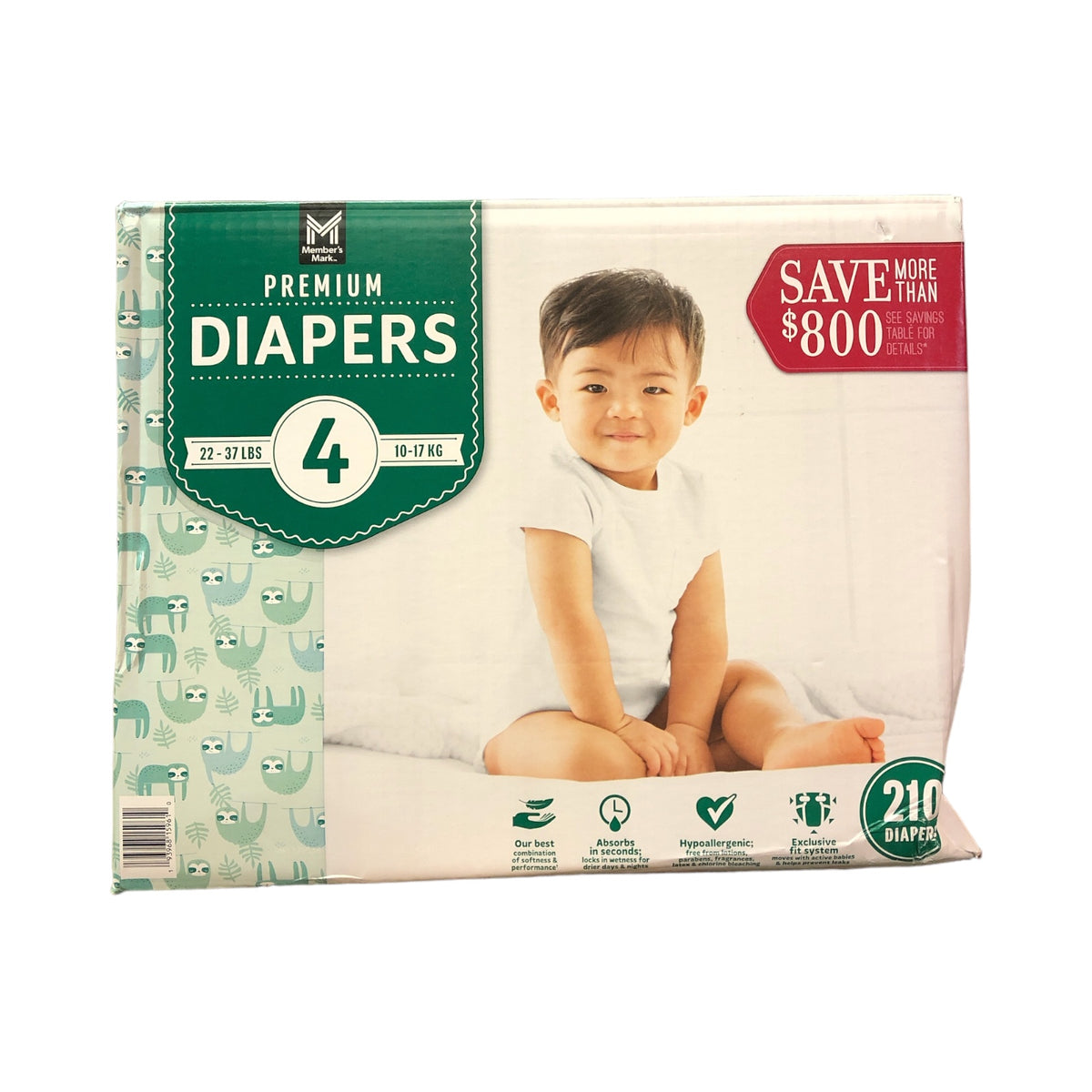 Member's Mark Premium Baby Diapers, Size 4 (22-37 Pounds), 210 Count ...