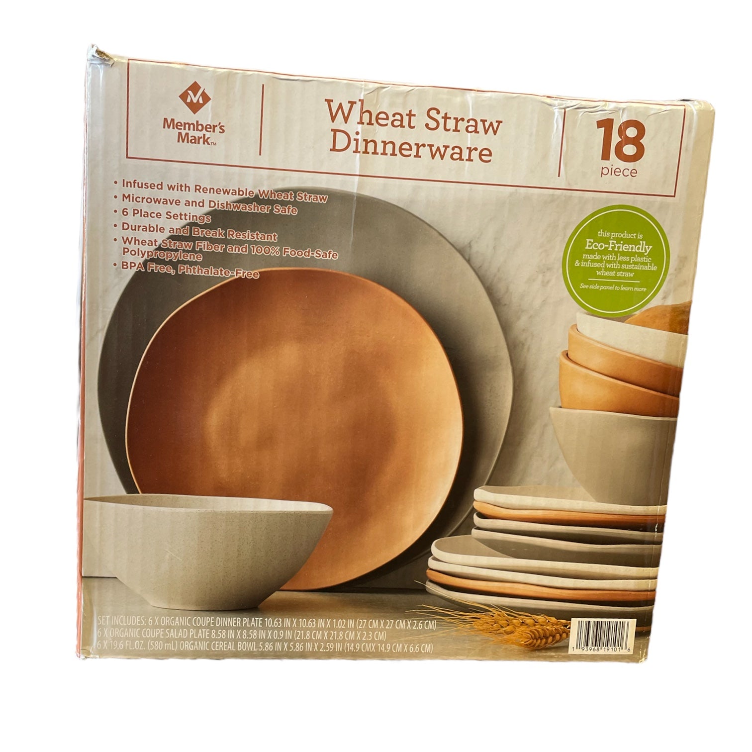 Member's Mark 18 Piece Break Resistant Wheat Straw Dinnerware Set, Neu ...