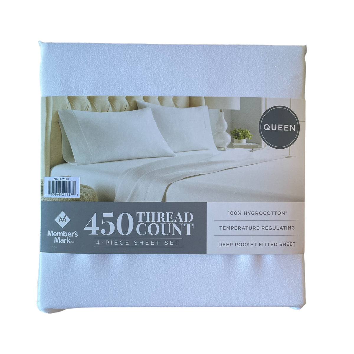 Member's Mark 450 Thread Count Solid Sheet Set, Queen, Arctic White ...