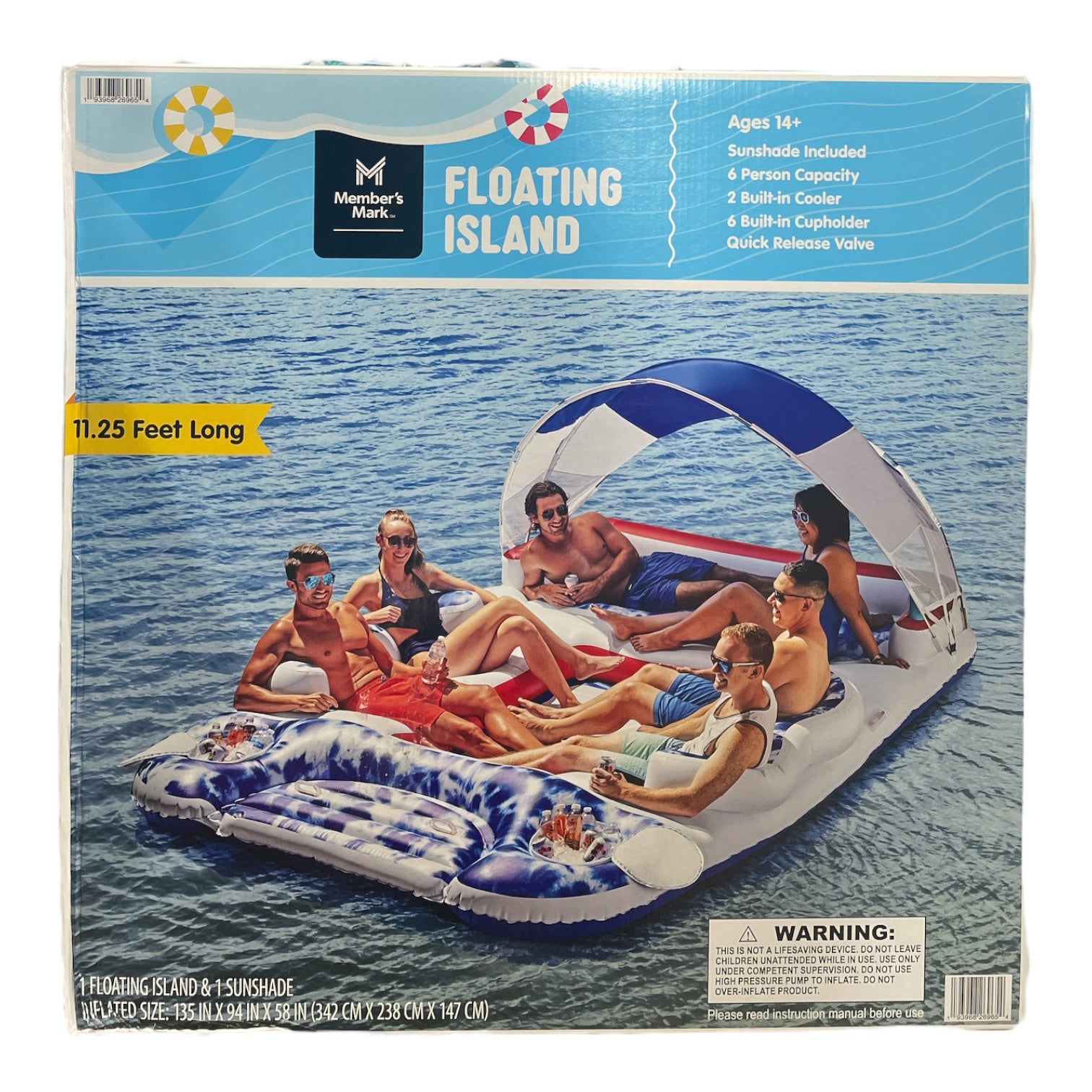 Member's Mark Floating Island With Canopy, 6 Person, Patriotic Tie Dye ...