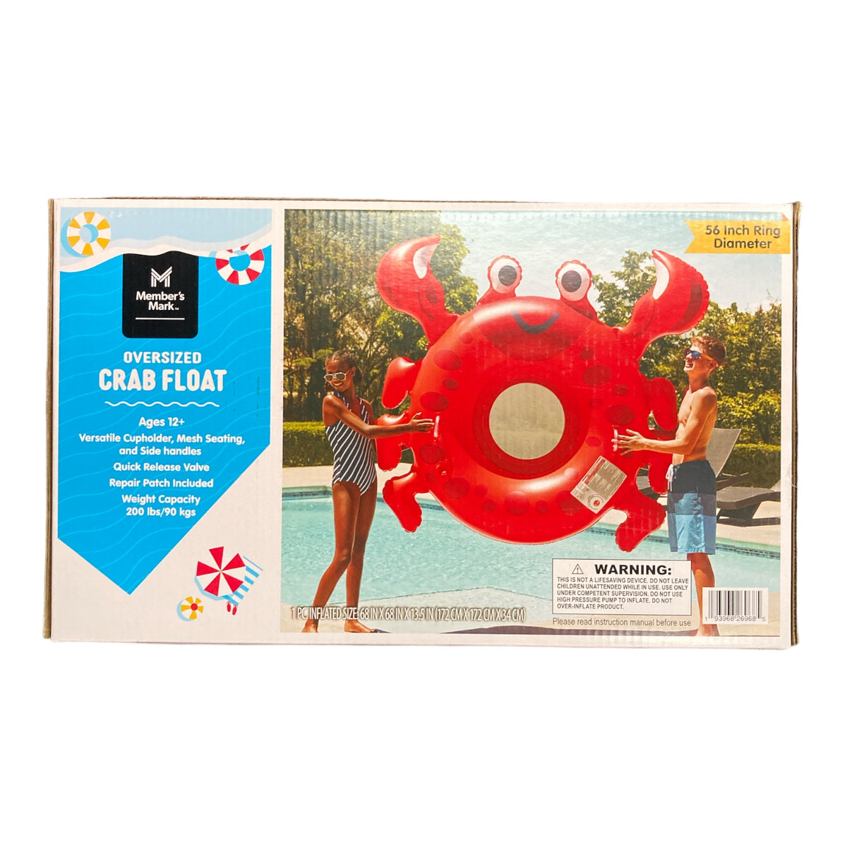 Member's Mark Oversized Inflatable Pool Float with Cupholders (Crab ...