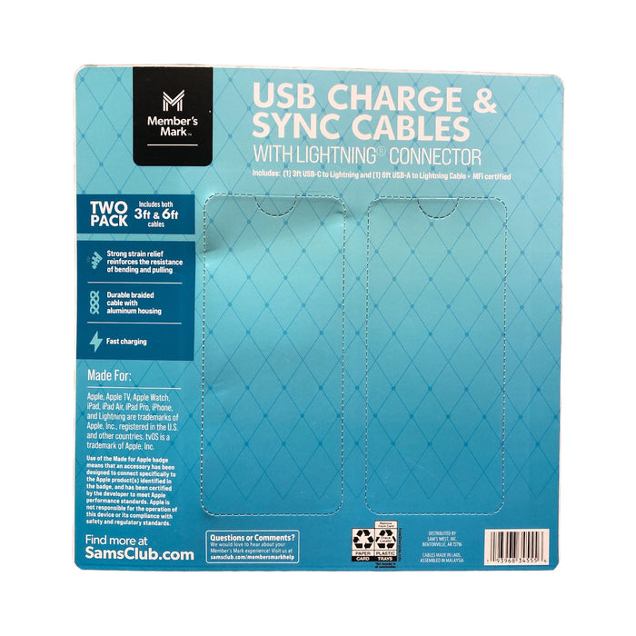 Member's Mark USB Charge & Sync 8-Pin Cables - Made for iPhone, iPad ...