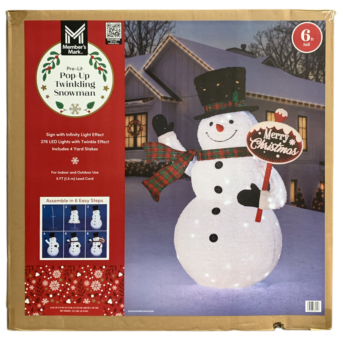 Member's Mark 6ft. Pre-Lit Festive Pop-Up Twinkling Snowman with Chris ...
