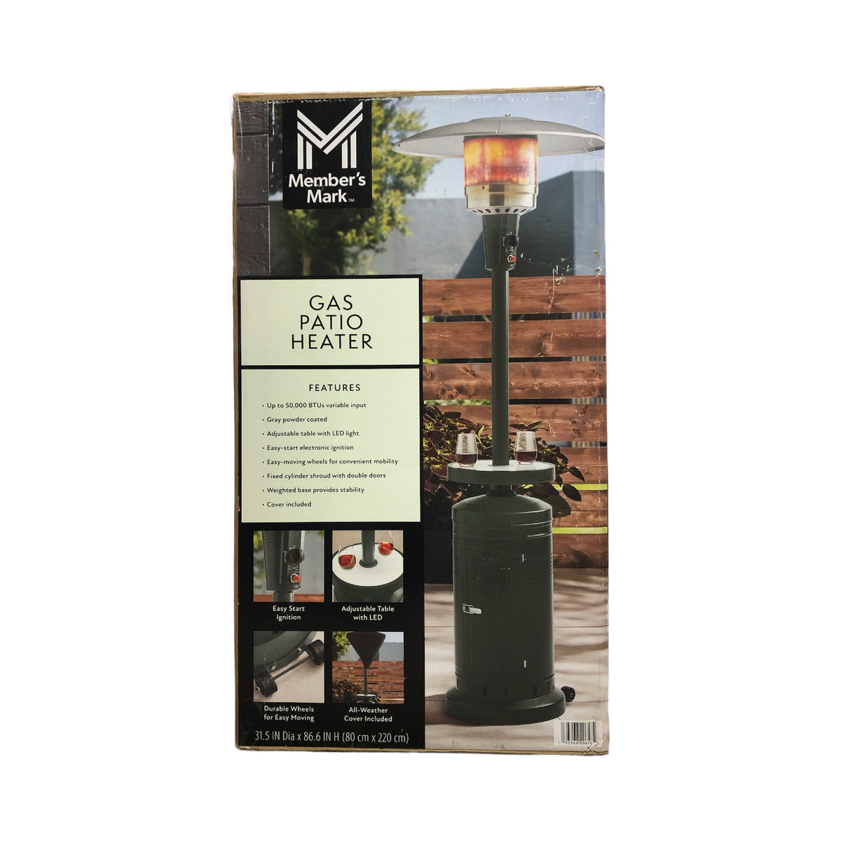 Member's Mark Gas Patio Heater with Adjustable LED Table, 50,000 BTU ...