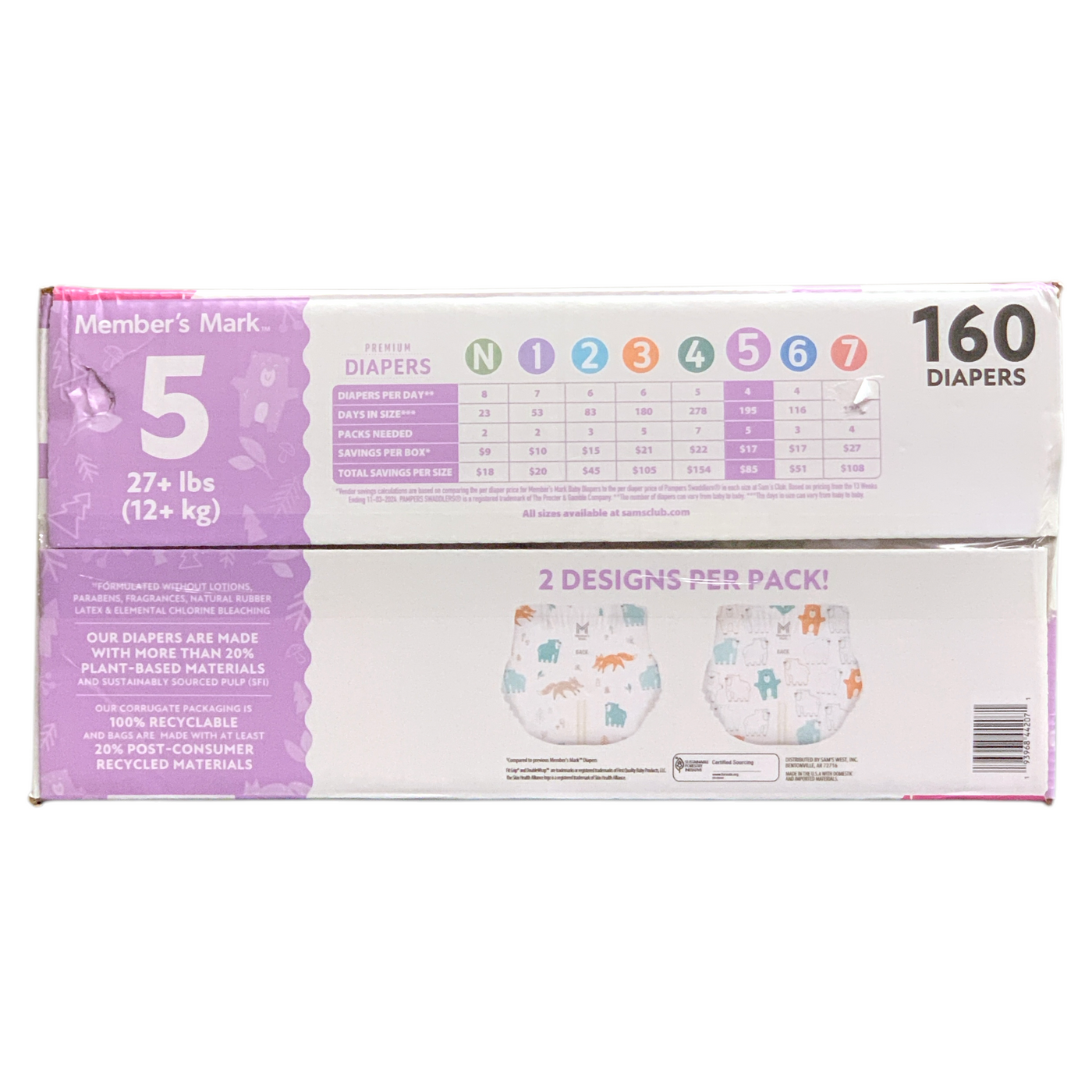 Member's Mark Premium Diapers, Hypoallergenic, Size 5 (27+lbs.), 222 C ...