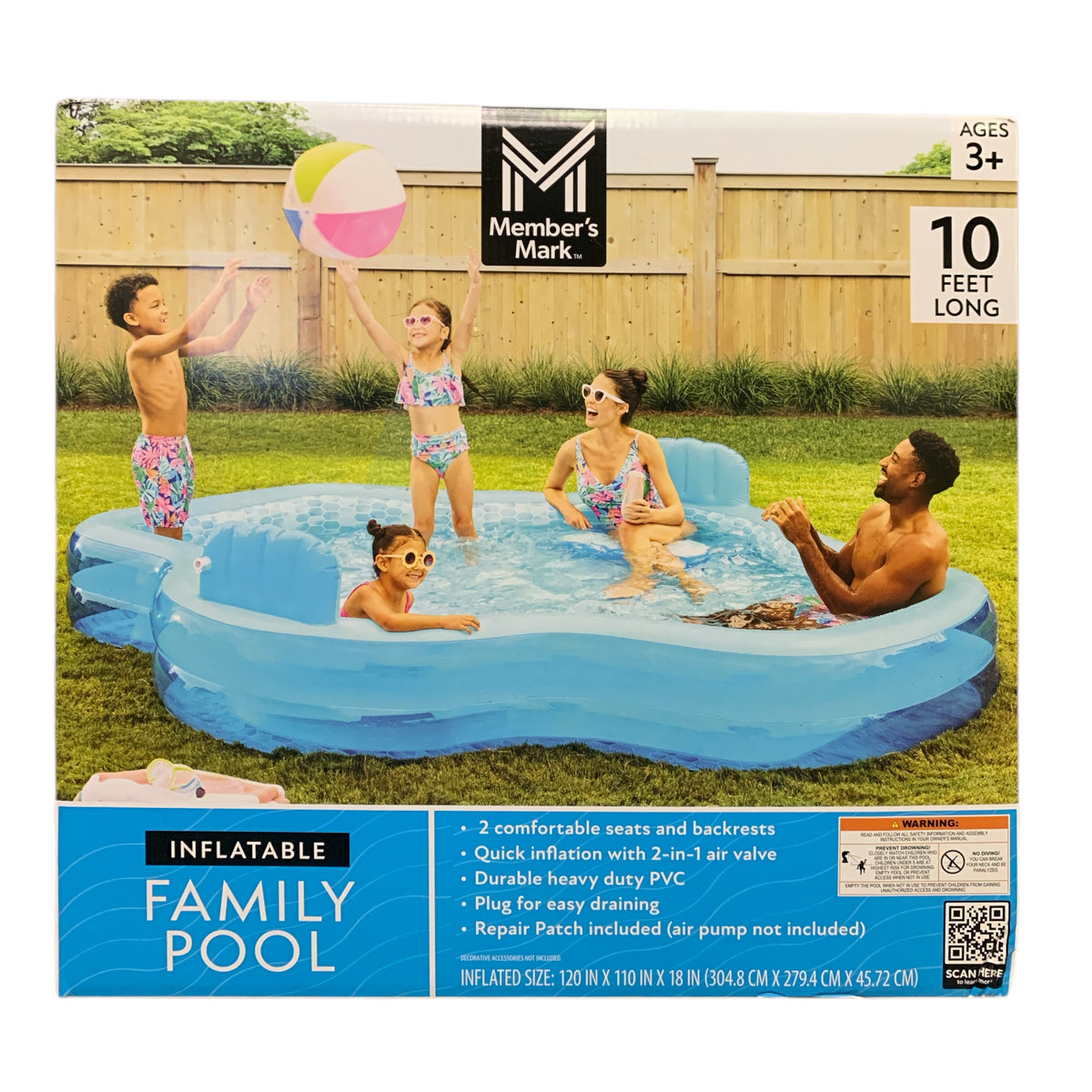 Member's Mark 2-Seater Inflatable Family Pool, 10-Feet Long, Quick-Inf ...
