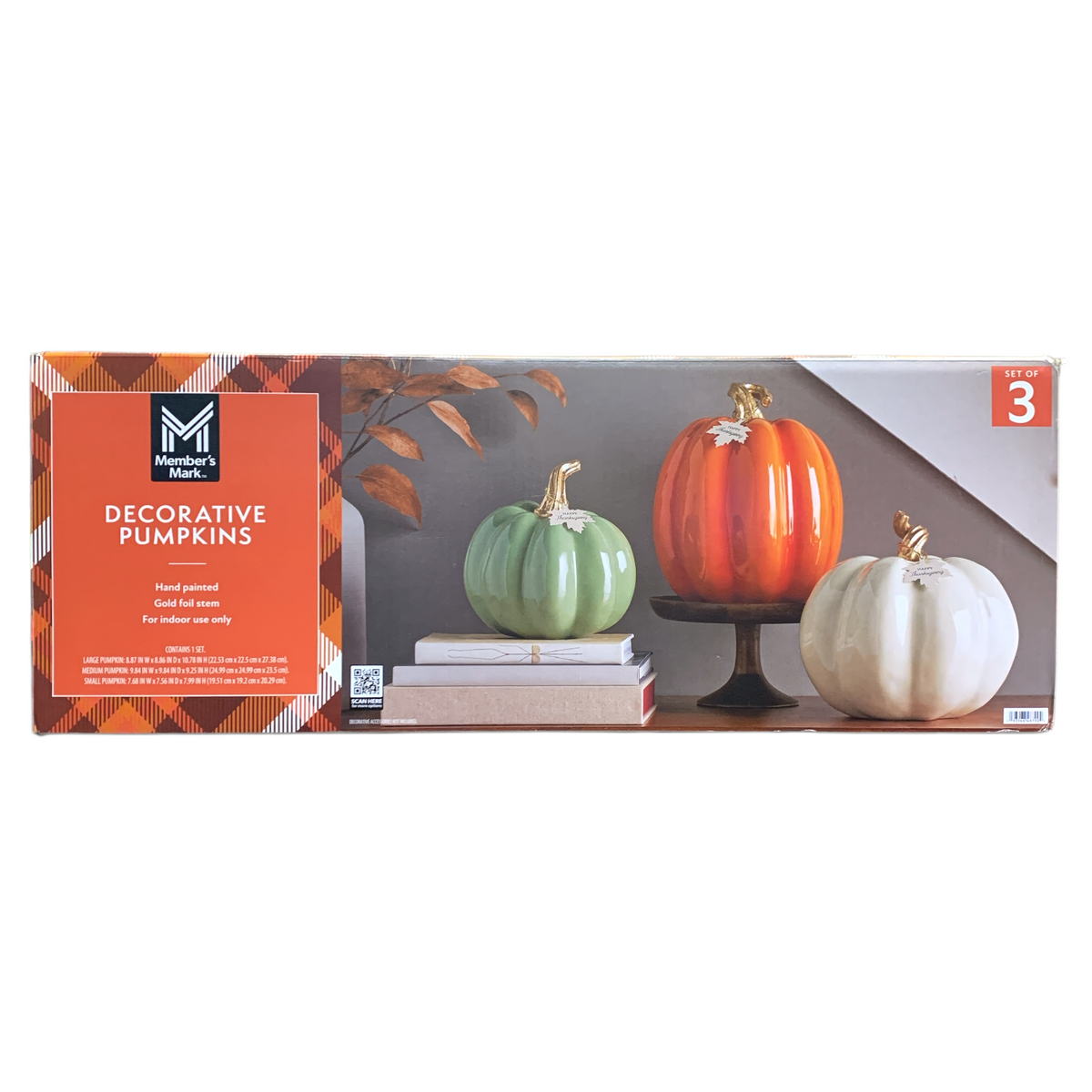 Member's Mark Decorative Pumpkins, Set of 3, Hand Painted with Gold Fo ...