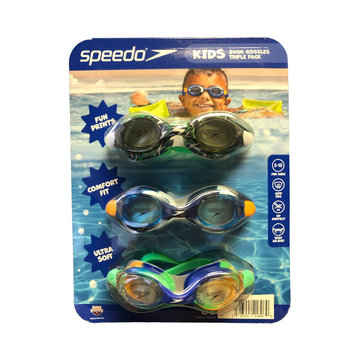Speedo Kids Swim Goggles Triple Pack For Kids Ages 3 - 10 (Assorted Co ...