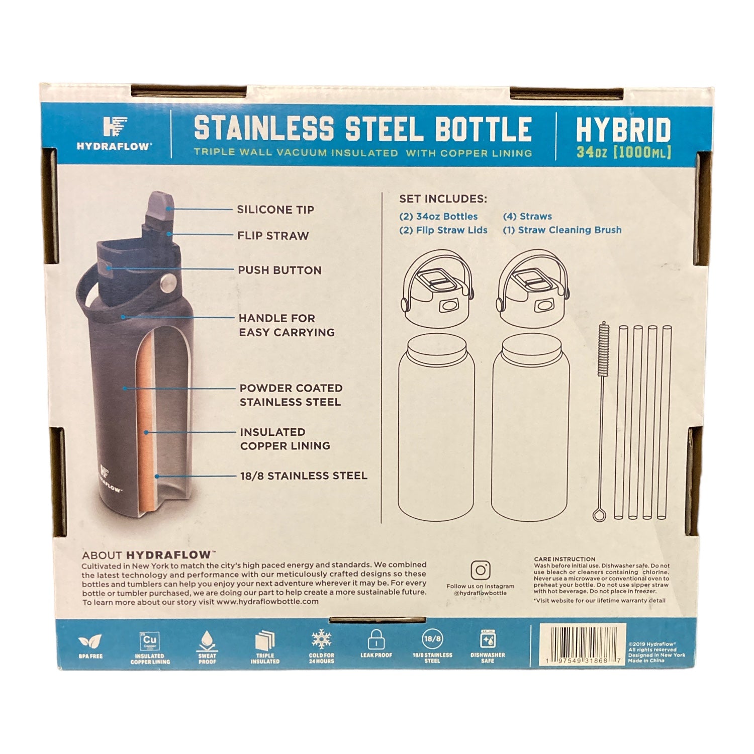 Hydraflow 34-oz. Hybrid Triple Wall Stainless Steel Bottle, 2 Pack ...