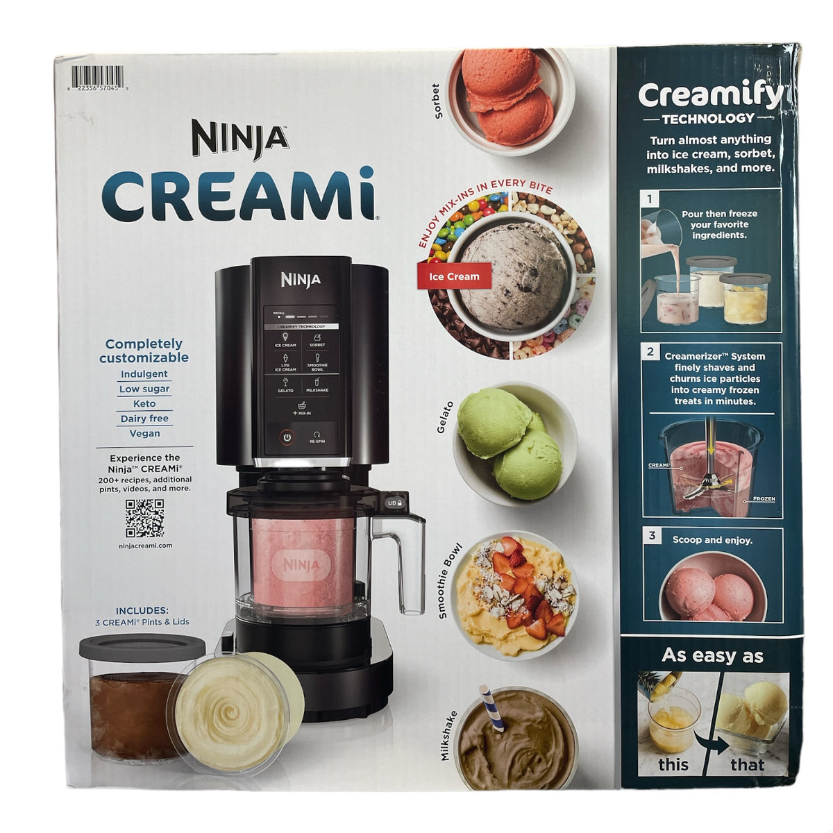 Ninja CREAMi Ice Cream, Sorbet, Milkshake Maker + 3 CREAMi Pints, Blac ...