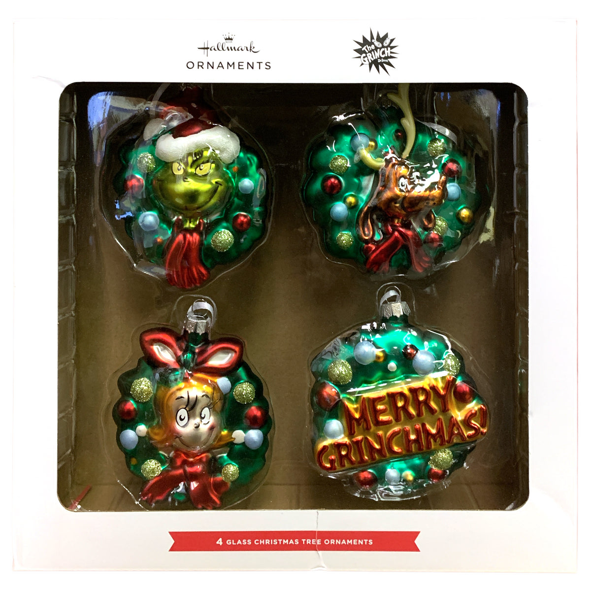 Hallmark Dr. Seuss's The Grinch Glass Christmas Tree Ornament 4-Pack ...