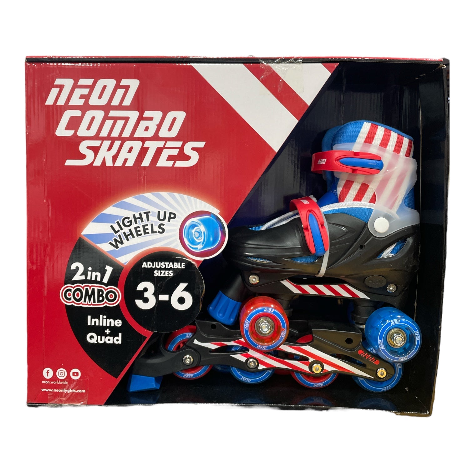NEON 2-in-1 Combo Skates with Light-up Wheels, Red & Blue, Adjustable ...