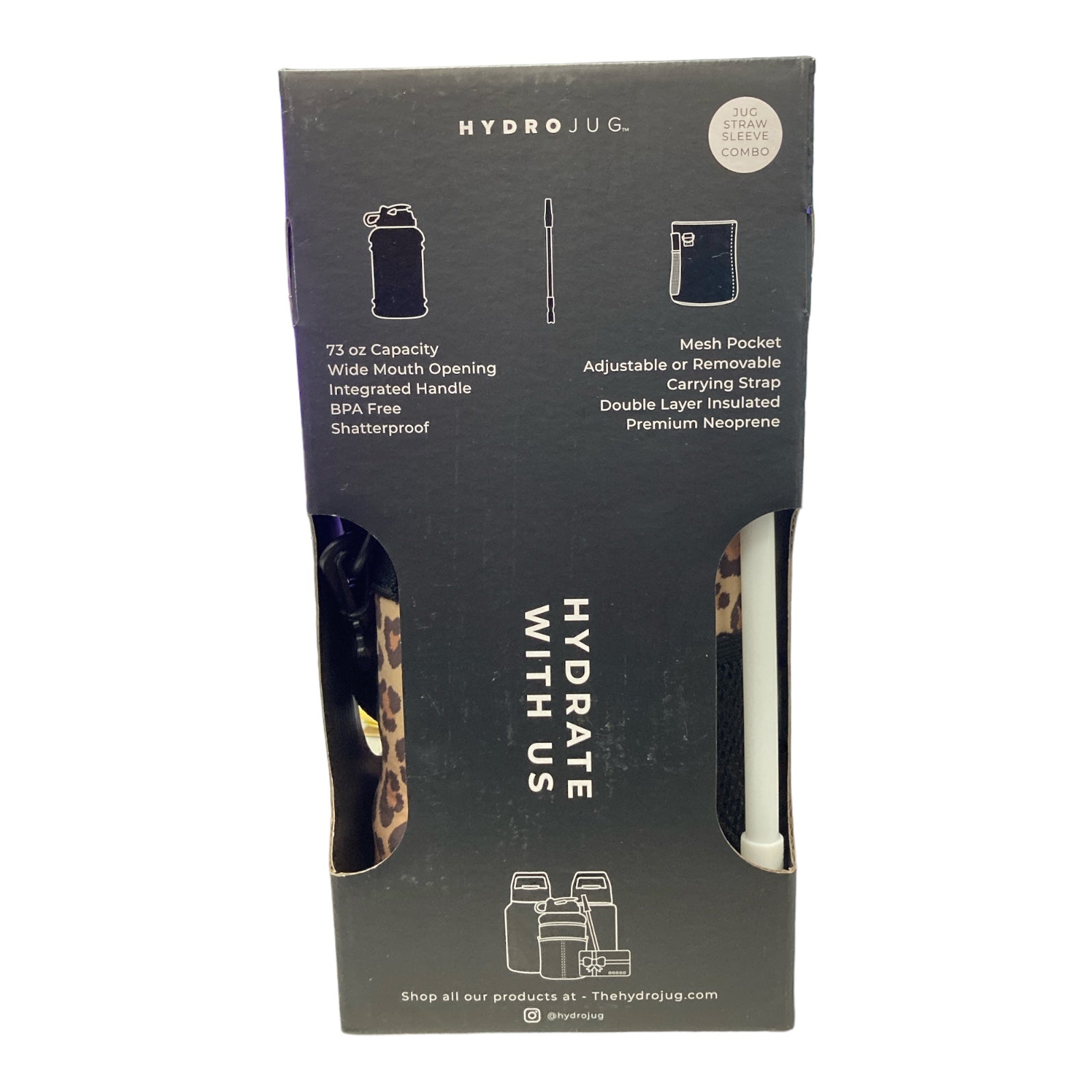 HydroJug Bundle 73oz Wide Mouth Jug w/ Sleeve & Straw, Blush Leopard ...