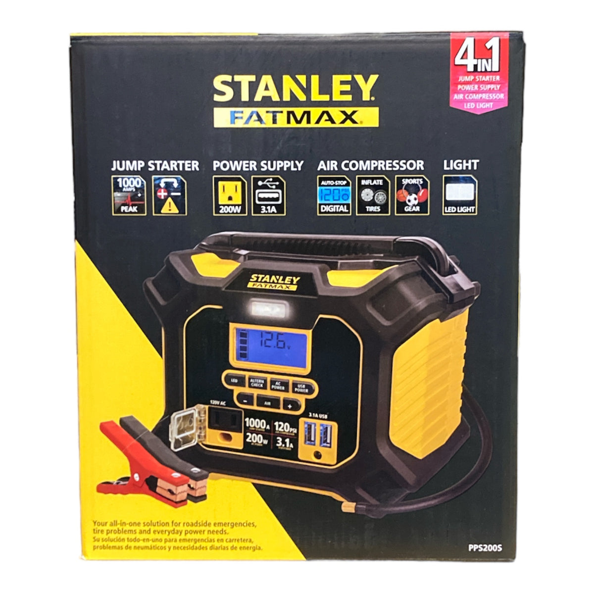 Stanley FatMax Portable 12V Jump Starter Power Supply Air Pump USB Cha ...
