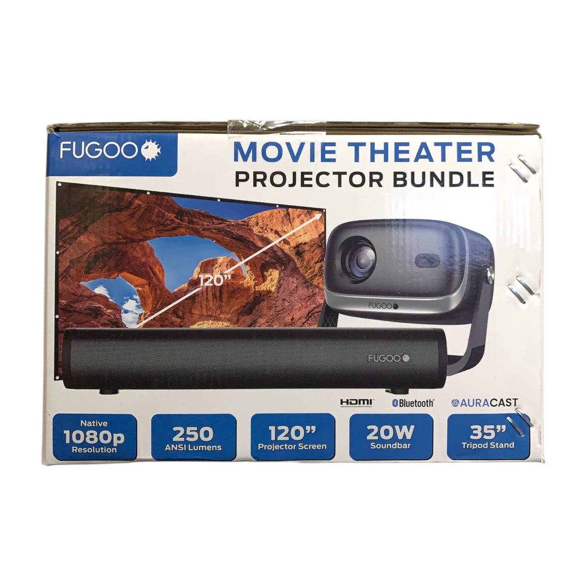 Fugoo Outdoor Projector & Soundbar Bundle with Tripod & 120" Foldable ...