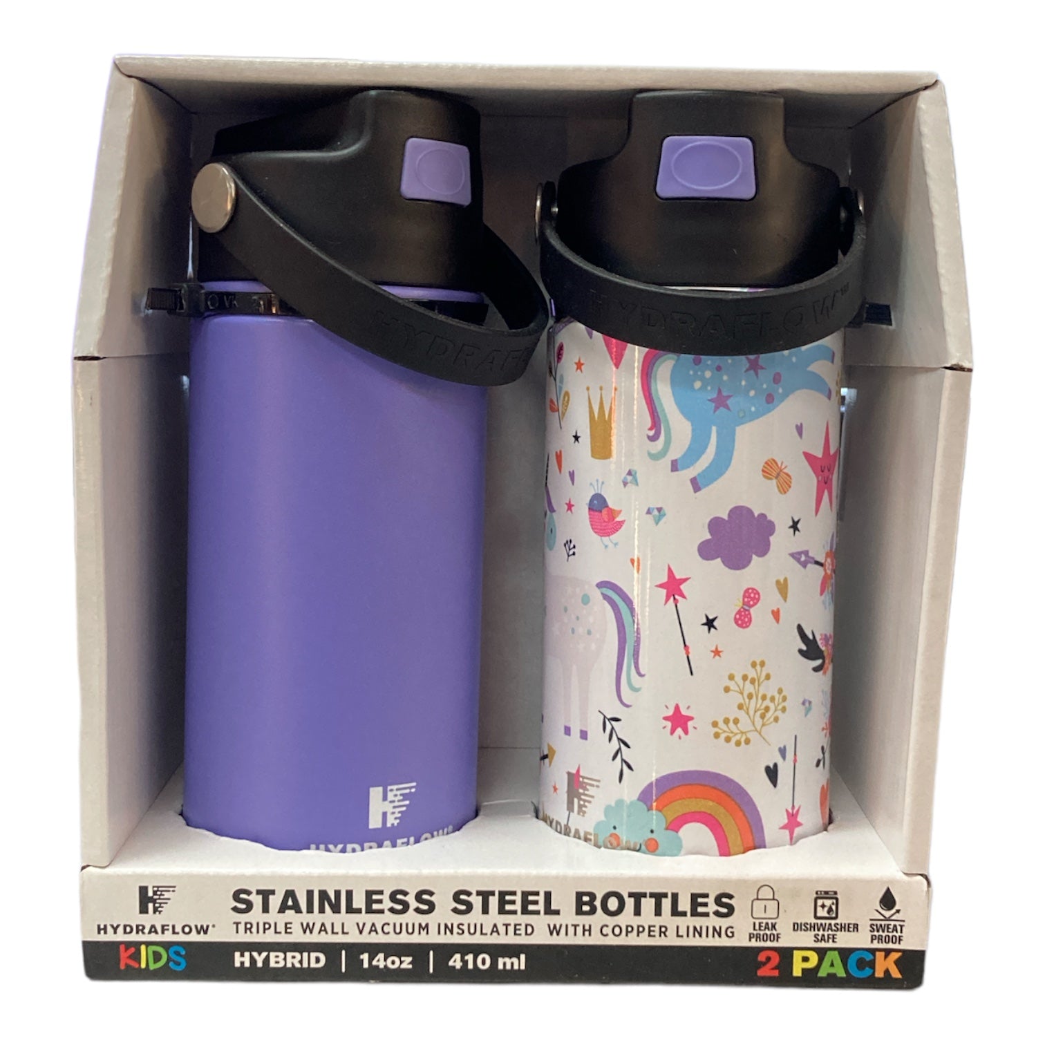 Hydraflow Kids Hybrid 14-oz Stainless Steel Insulated Bottles, Purple ...