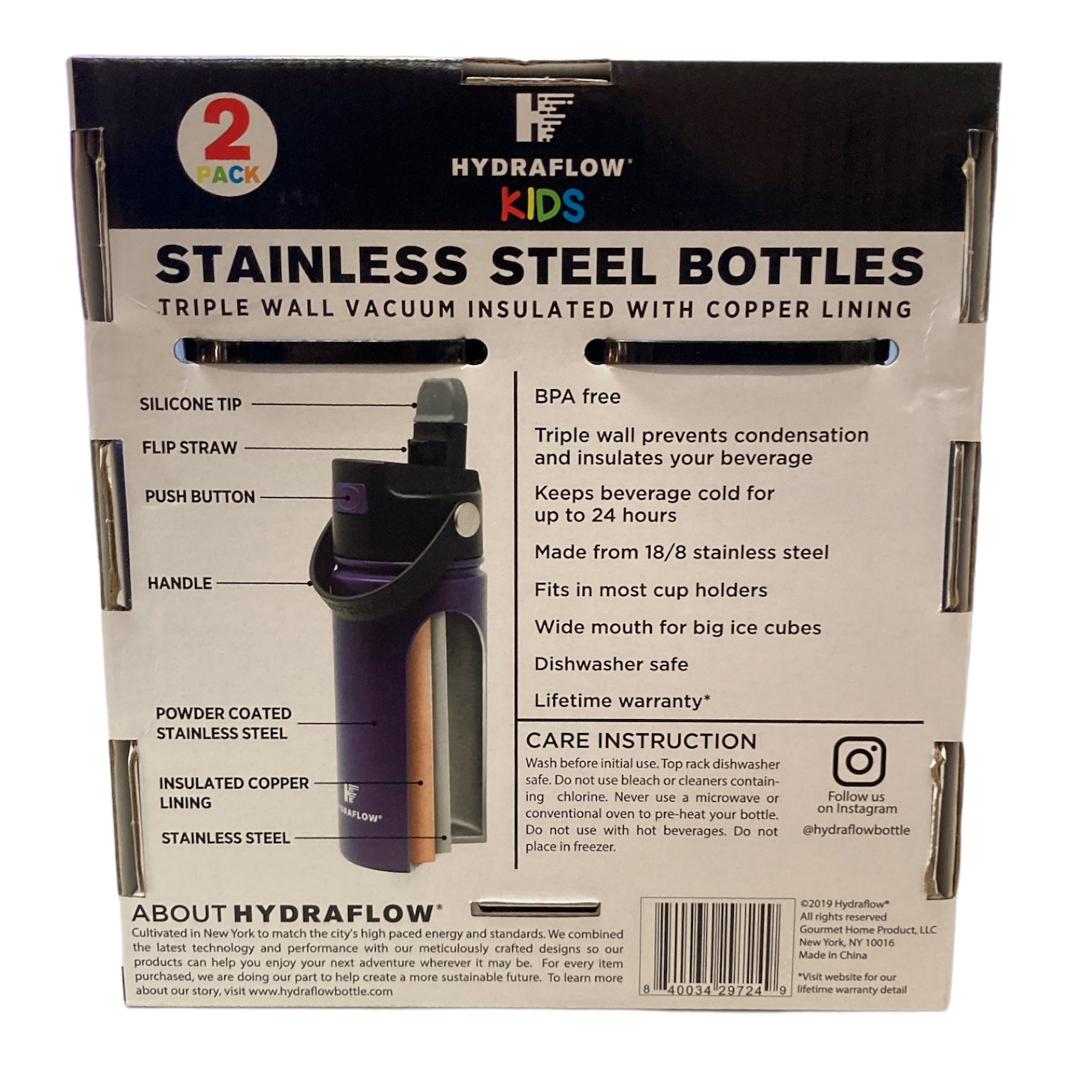 Hydraflow Kids Hybrid 14-oz Stainless Steel Insulated Bottles, Purple ...