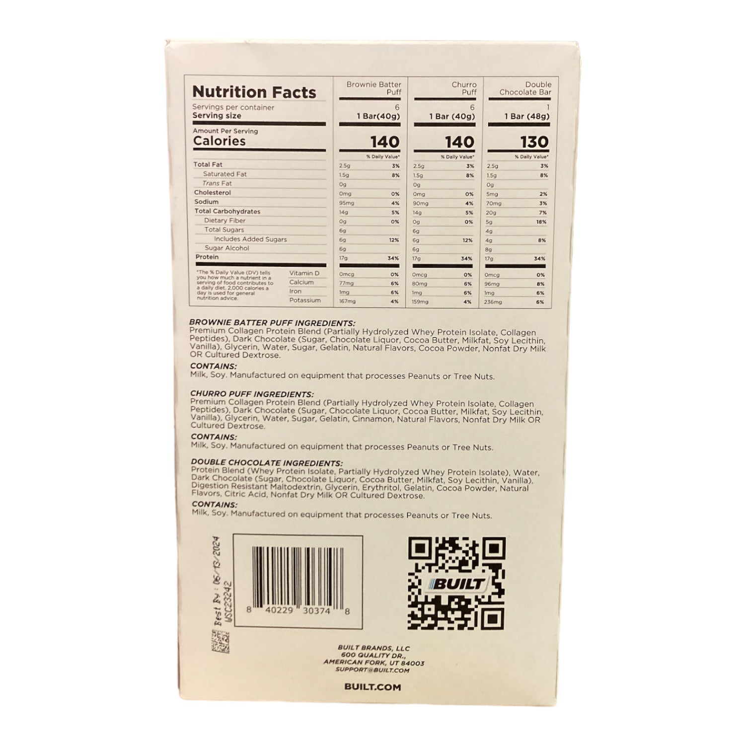 Built Bar Protein Puff Bars Mixed Box, Churro, Brownie Batter (13 pk ...