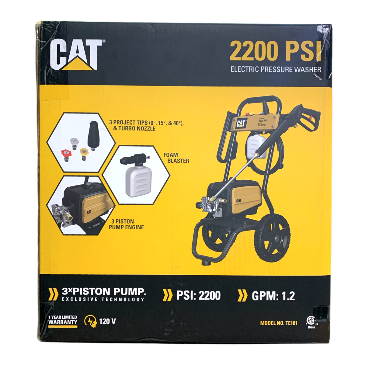 CAT 2200 PSI 3-Piston Pump Engine Electric Pressure Washer, 1.2 GPM ...