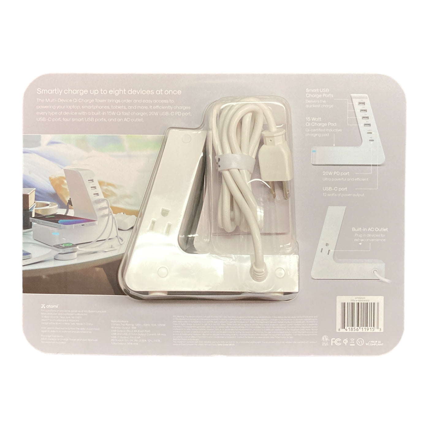 Atomi 20W Qi Wireless Charging Multiport Charge Tower — Ewirelessgear