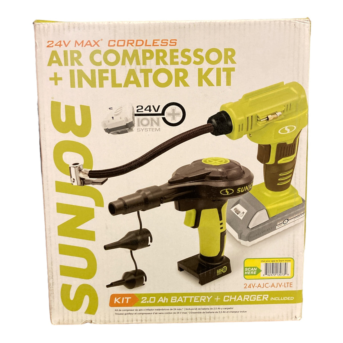 Sun Joe + Auto Joe 24V Cordless High Volume Inflator & Portable Air Co ...