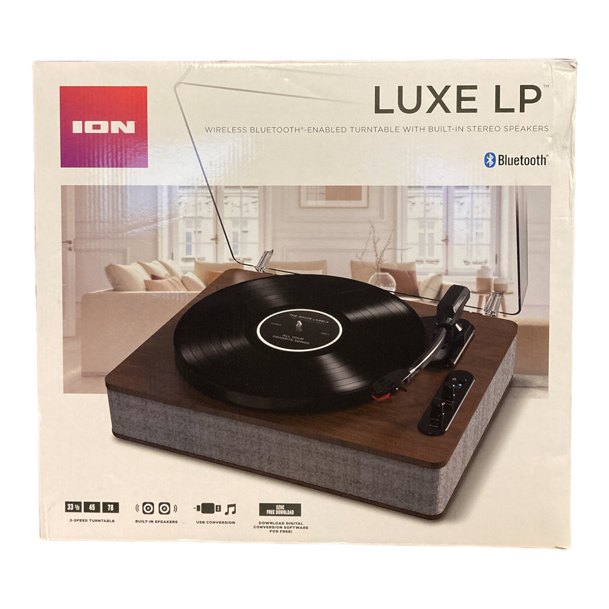 ION Audio Luxe LP 3 Speed Full Size Bluetooth Vinyl Record Player with — Ewirelessgear