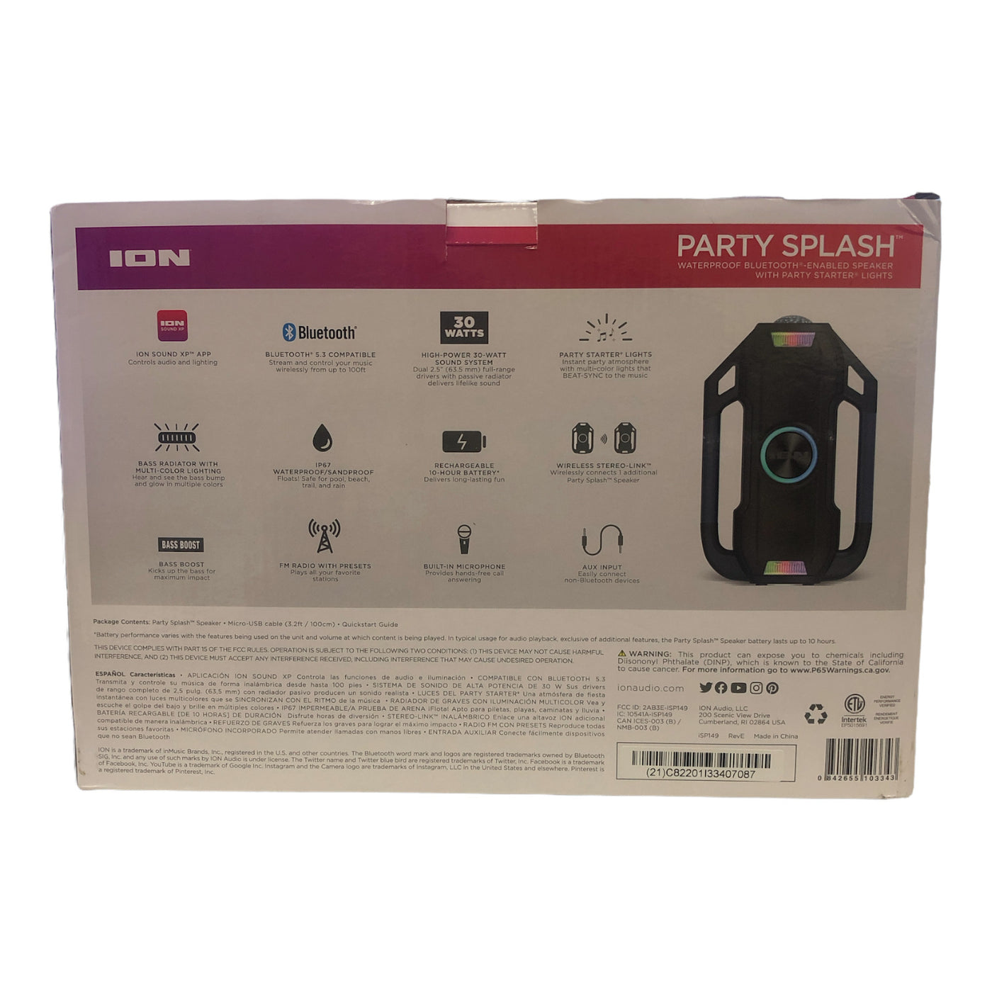 ION Audio Party Splash Floating Bluetooth-enabled Speaker w/ Party Lig ...
